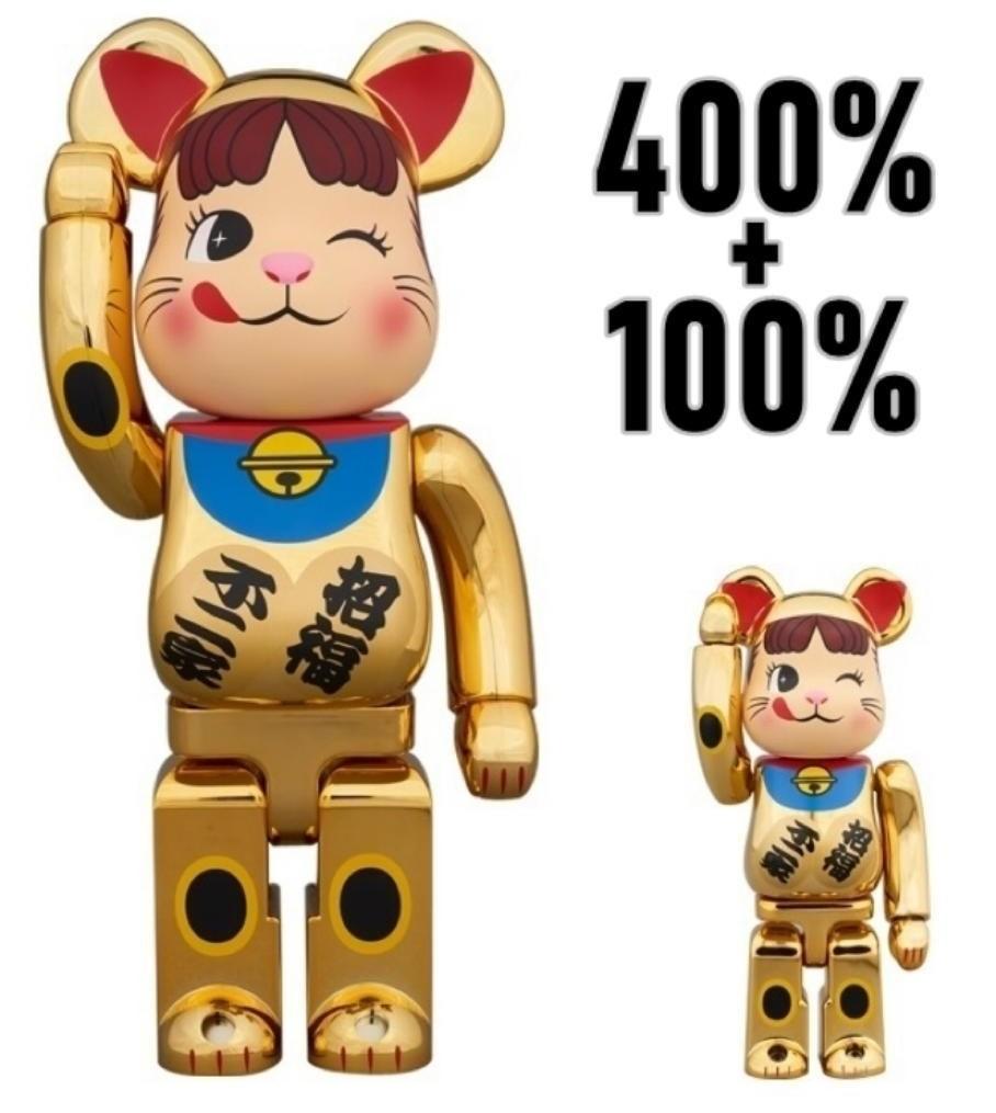 Bearbrick 400 and 100 peko manekineko blue collar gold fujiya, Hobbies & Toys, Toys & Games on ...