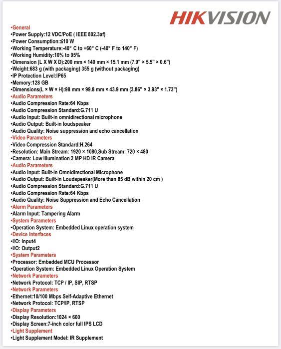 Hikvision IP Intercom Video Kit Indoor and Outdoor System (IP67 ...