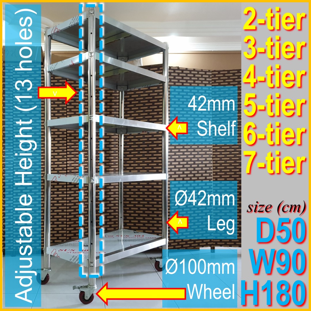 Stainless Steel Shelf Shelves; Storage Rack; Optional Wheels, Furniture ...