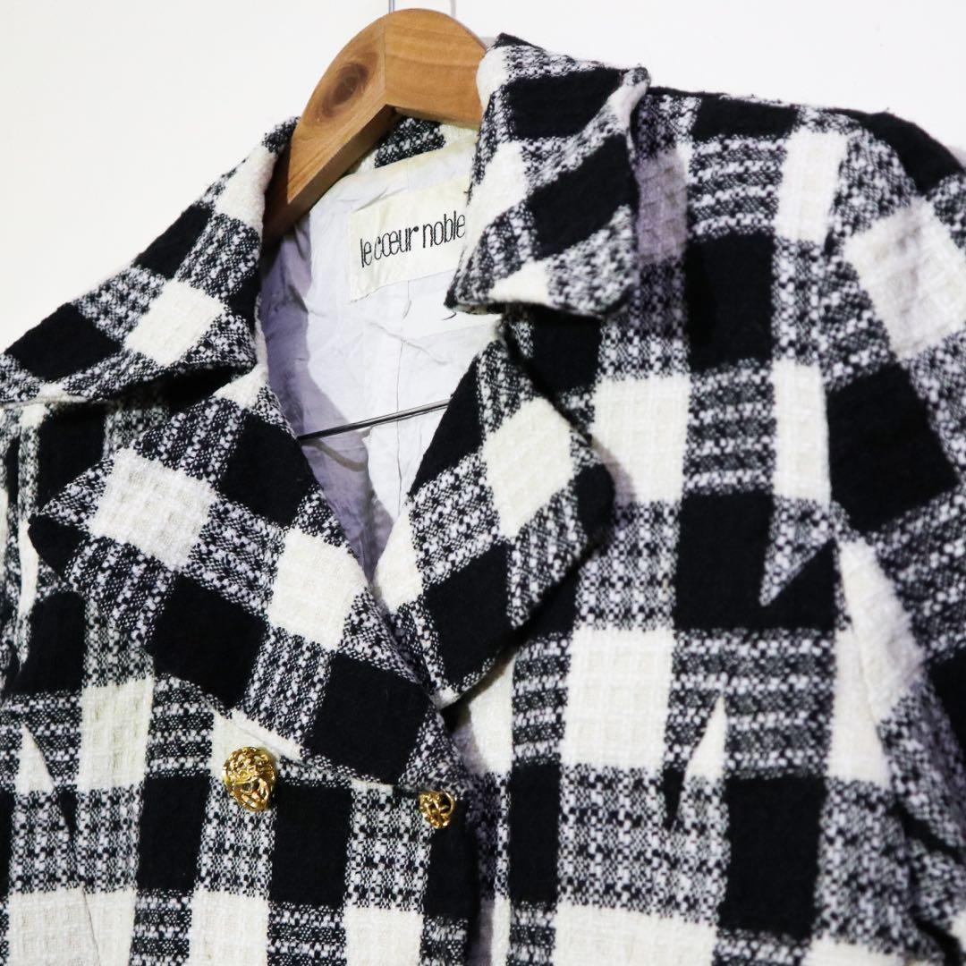 Tweed Black and White Checkered Jacket, Women's Fashion, Coats, Jackets ...