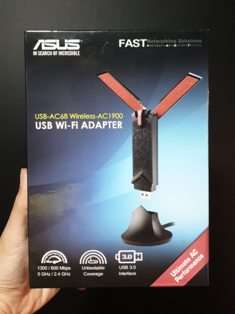ASUS USB-AC68 AC1900 Dual-Band USB 3.0 WiFi Adapter, Cradle Included ...