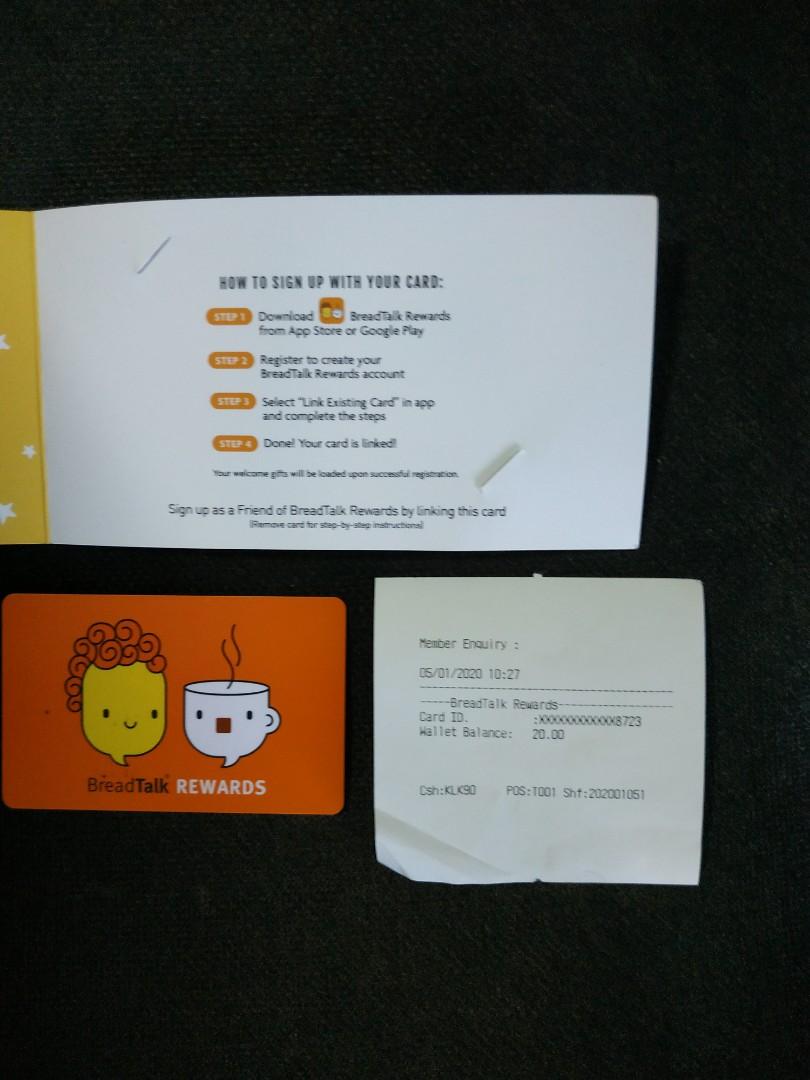 Brand new BreadTalk rewards card with stored value of $20 #MRTBishan ...