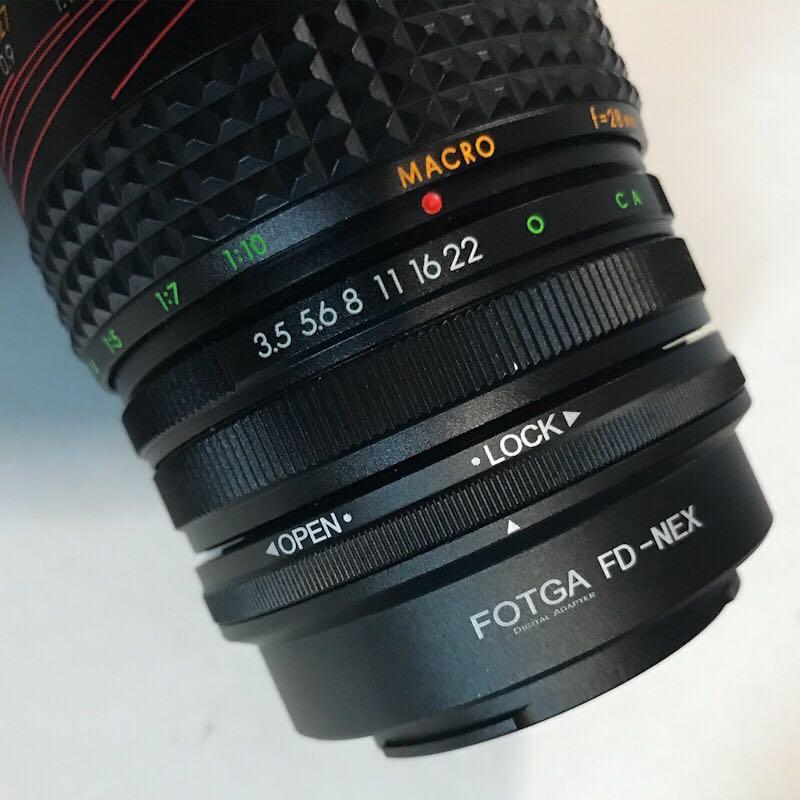 Vintage FD lens Makinon 28-80mm f/3.5 with e-mount adapter, Photography, Lens & Kits on Carousell