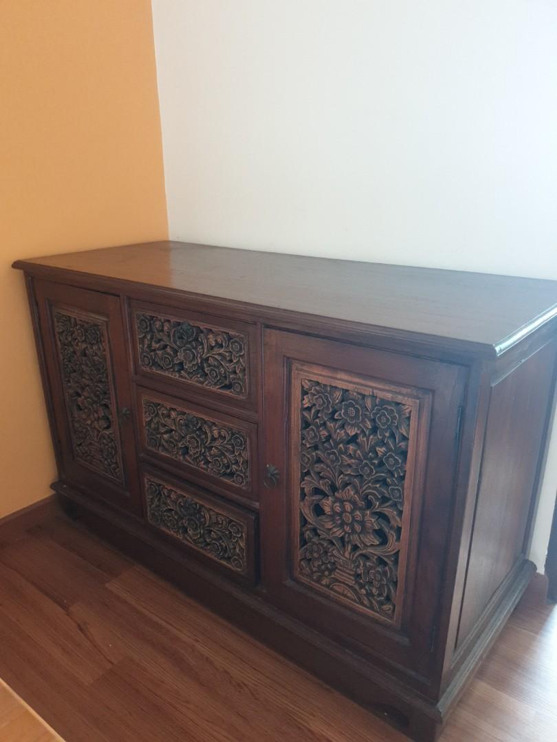 Wood balinese carving sideboard, Furniture & Home Living, Furniture ...