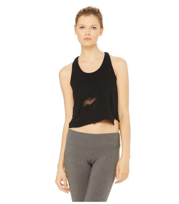 Alo Yoga Black Distressed Step Tank - size S, Women's Fashion ...