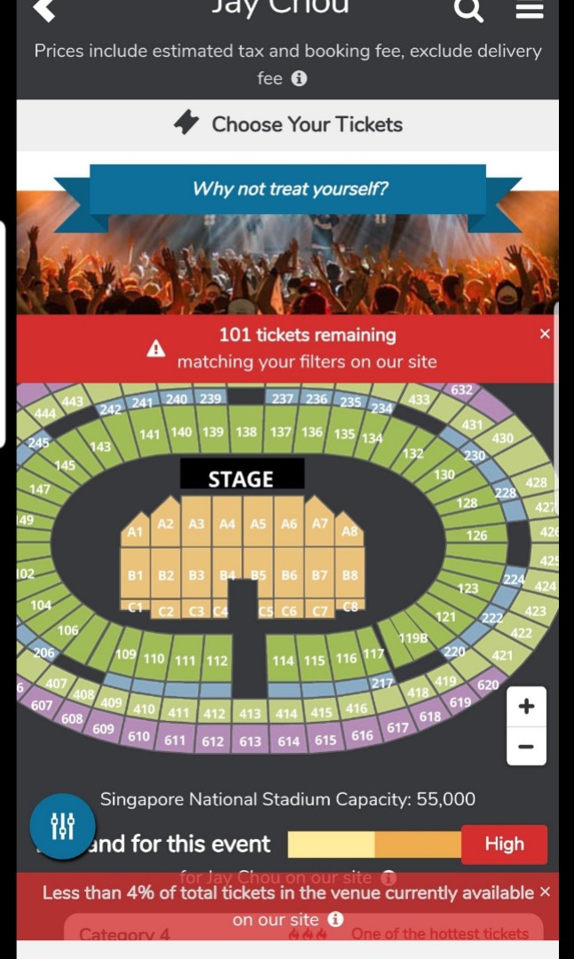 Jay chou tickets 11th Jan (section 121, row k, seats 8, 9, 10), Tickets ...