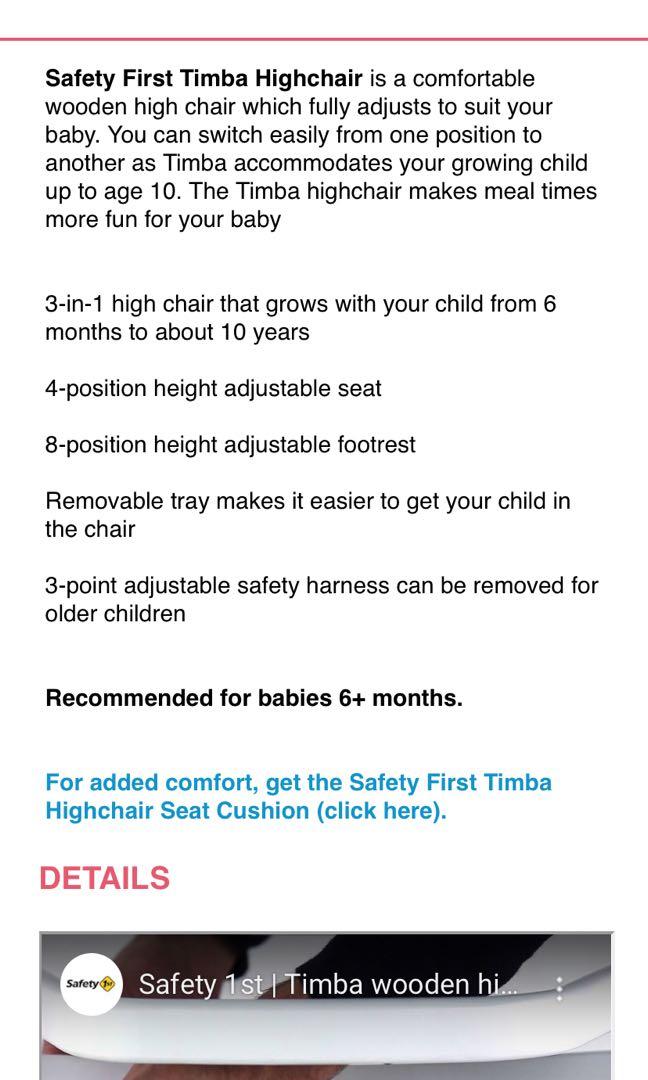 Safety First Timba Highchair baby chair, Babies & Kids, Infant Playtime ...