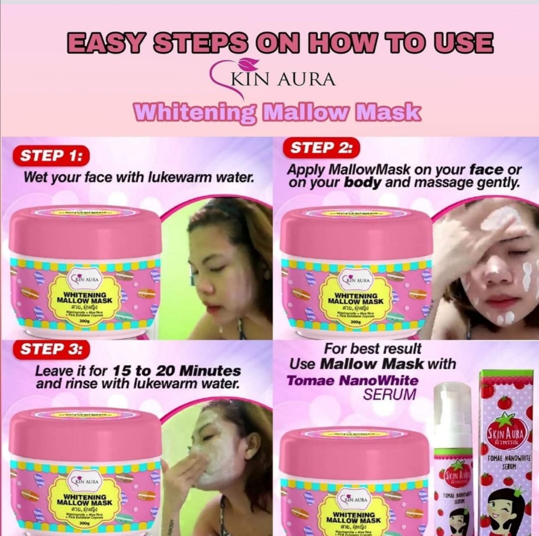 Skin aura whitening mallow mask and Tomae serum, Beauty & Personal Care ...