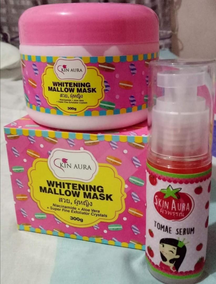 Skin aura whitening mallow mask and Tomae serum, Beauty & Personal Care ...