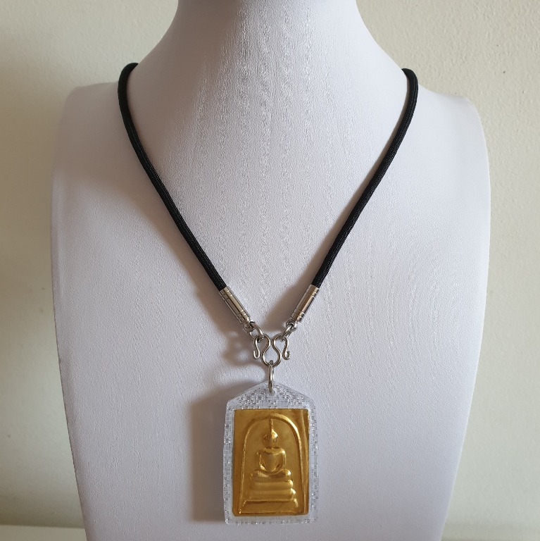 Thai Amulet Accessories: Black String Necklace With 2 Hooks (Front ...