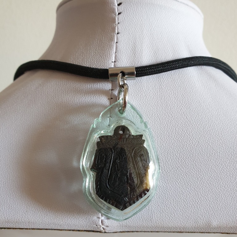 Thai Amulet Accessories: Black String Necklace With 2 Hooks (Front ...
