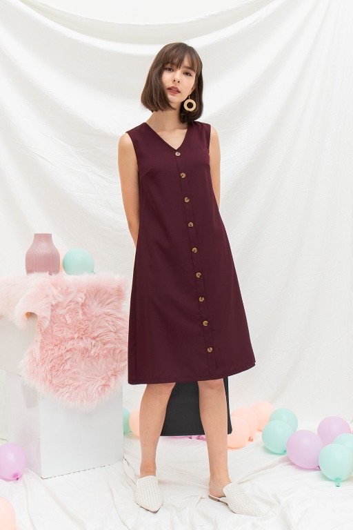 Annabeth Dress Burgundy, Women's Fashion, Dresses & Sets, Dresses on ...