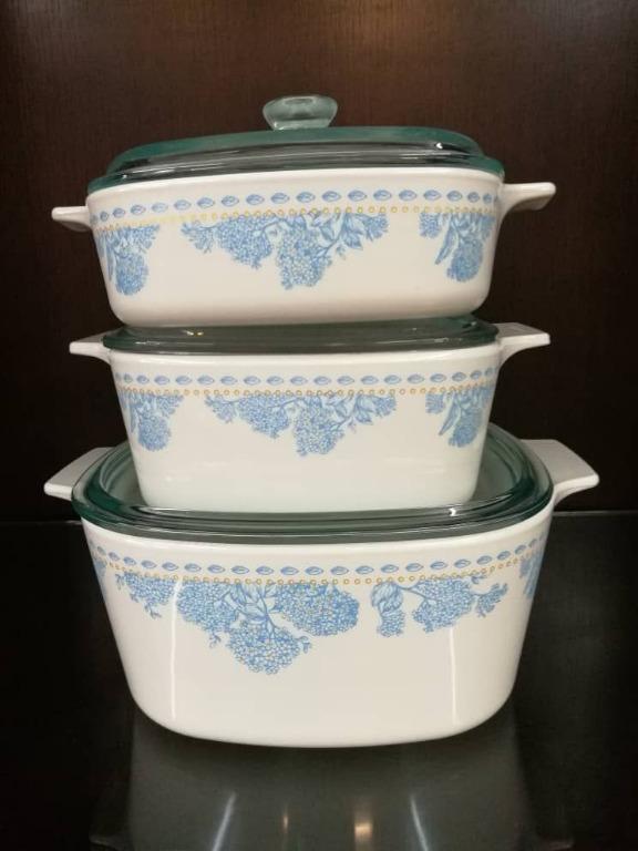 CorningWare Hydrangea Stovetop Pyroceram Casserole (1L, 1.5L & 3L ...