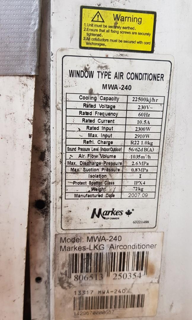 Markes canada aircon window type 2.5 HP, TV & Home Appliances, Air ...