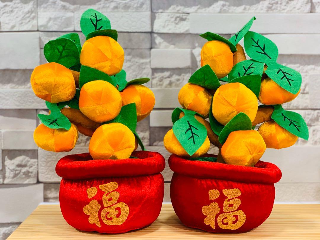 CNY Plush Peach Blossom/Mandarine orange tree, Hobbies & Toys ...