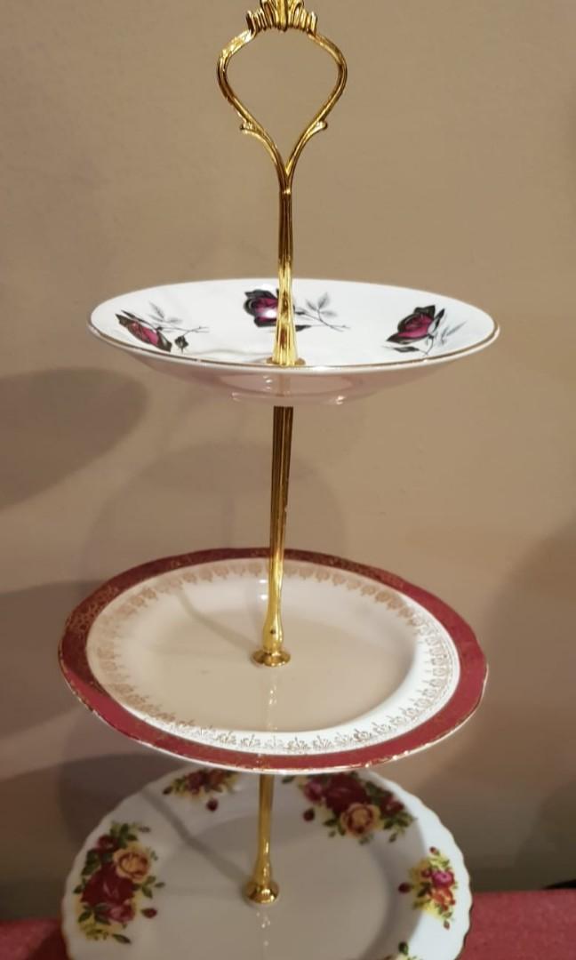 Vintage Fine Bone China 3-Tier Cake Stand, Furniture & Home Living ...