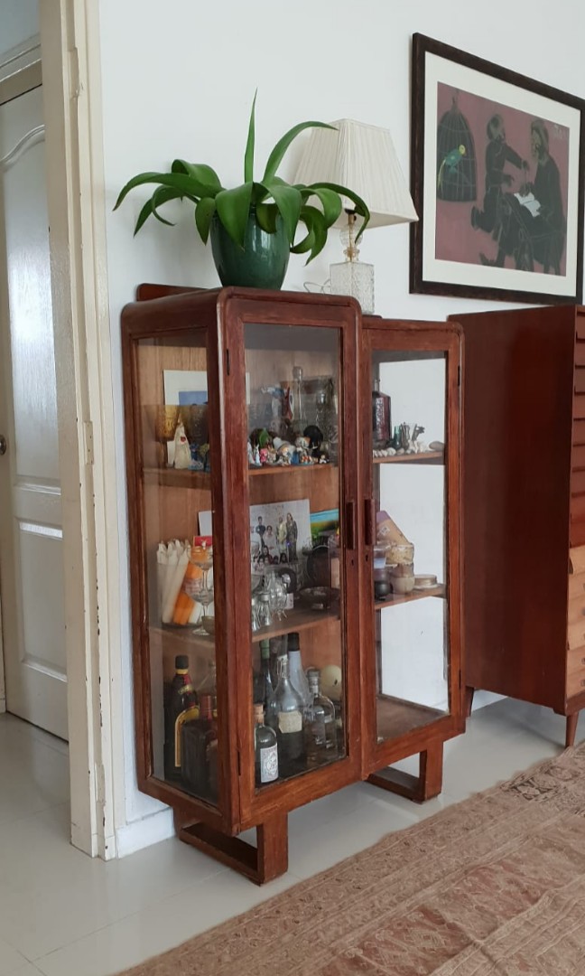 Wooden vintage two-tier display cabinet, Furniture & Home Living ...