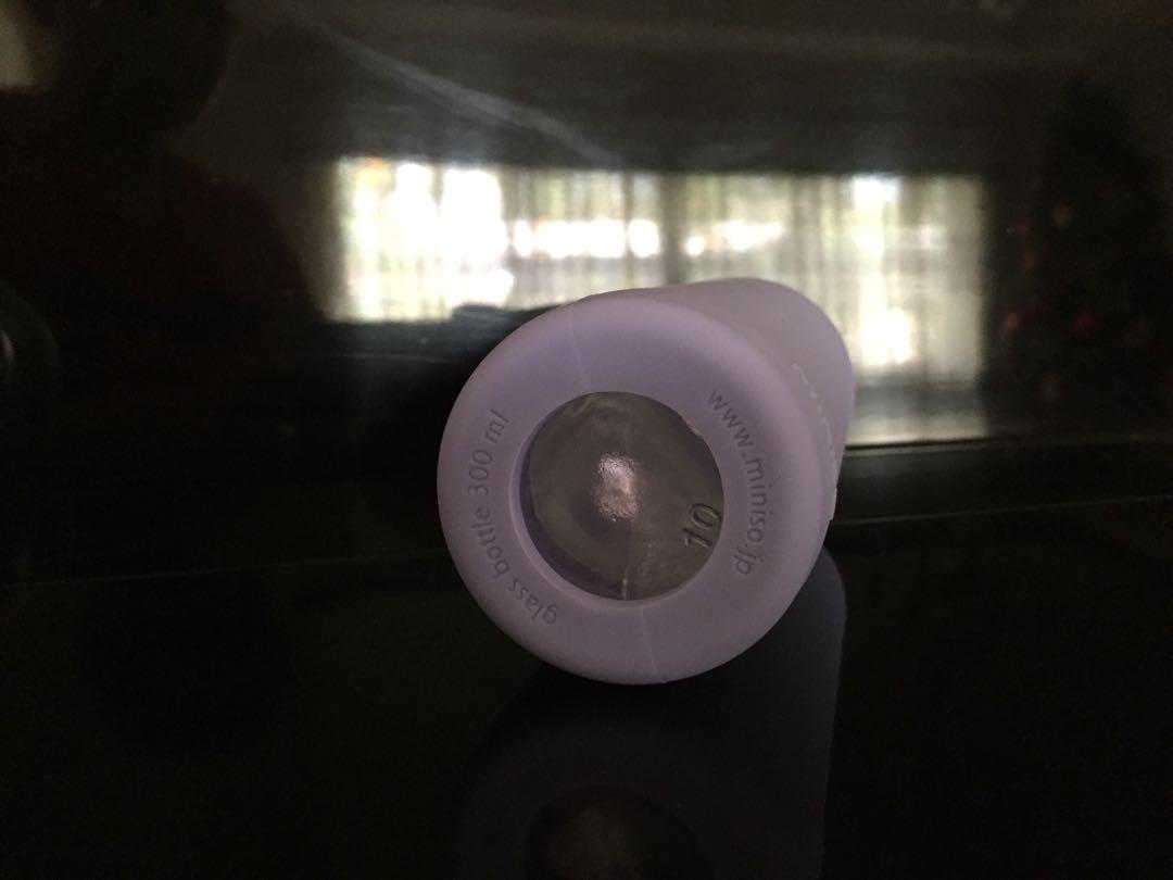 Miniso Glass Water Bottle with Silicone Grip 300ml, Food & Drinks ...