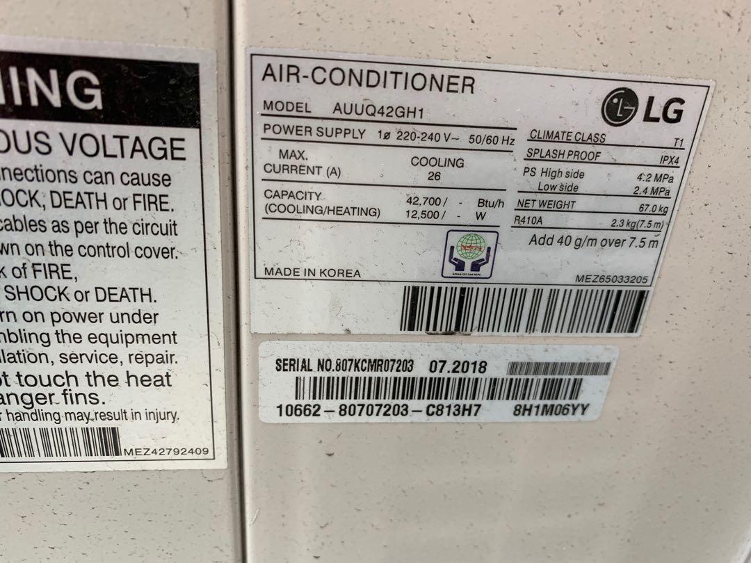 45,000BTU LG Cassette Unit Aircon (less than 1.5 yr old), TV & Home ...