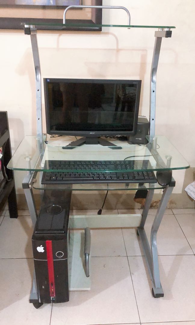 Glass Computer Table SetUp, Furniture & Home Living, Office Furniture ...