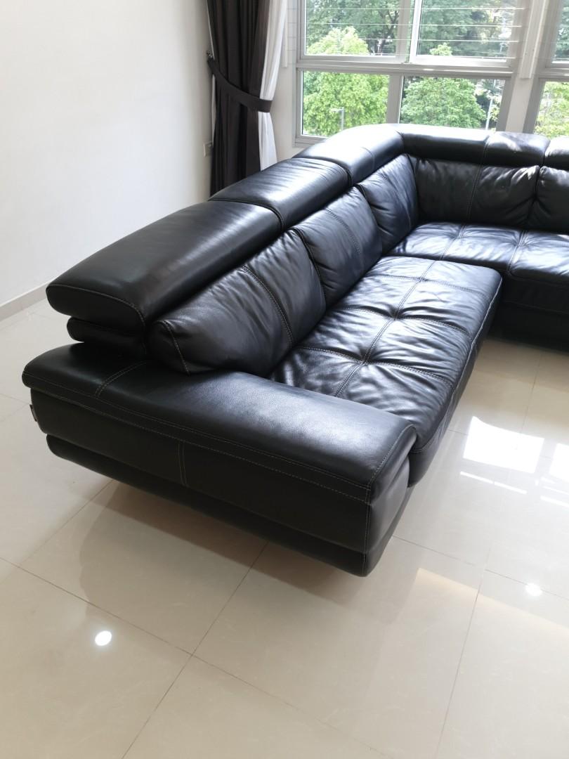 Handson full leather L shaped sofa, Furniture & Home Living, Furniture ...