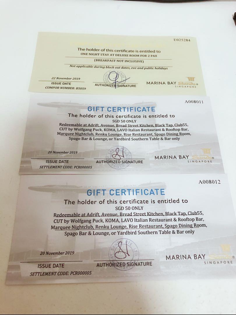 Marina Bay Sands MBS Stay & Dining Vouchers, Tickets & Vouchers ...