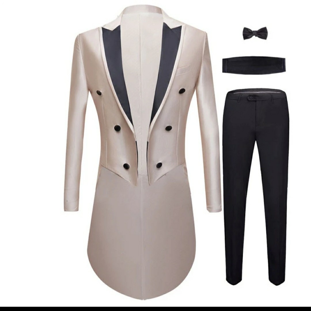 Men tailcoat tuxedo long coat shiny suit wedding, Men's Fashion, Coats ...
