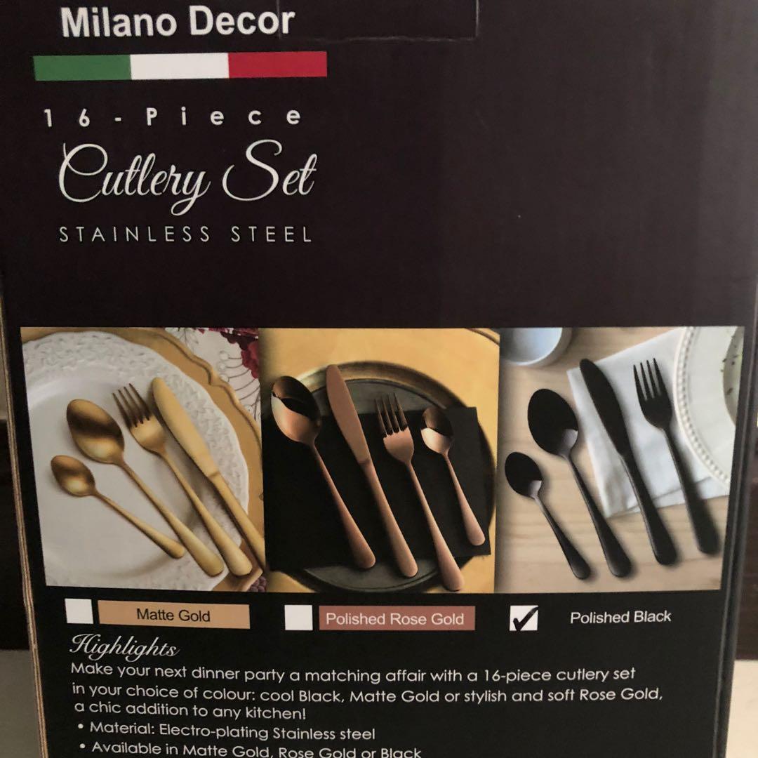 Milano Black 16-pc Cutlery Set, Furniture & Home Living, Kitchenware ...