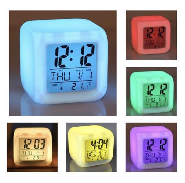 Mini Square Digital LED Colour Light Effect Alarm Clock, Furniture ...