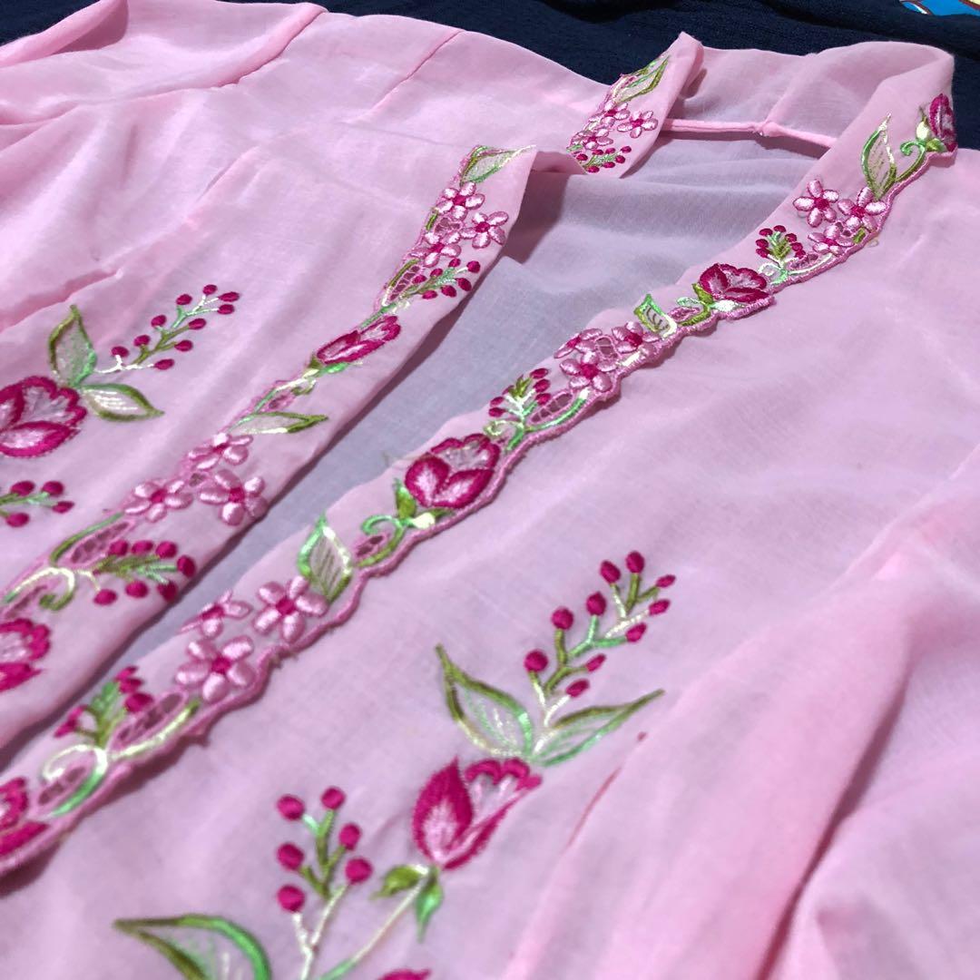 Nyonya Kebaya - Pink with Floral Patterns Embroidered, Women's Fashion ...