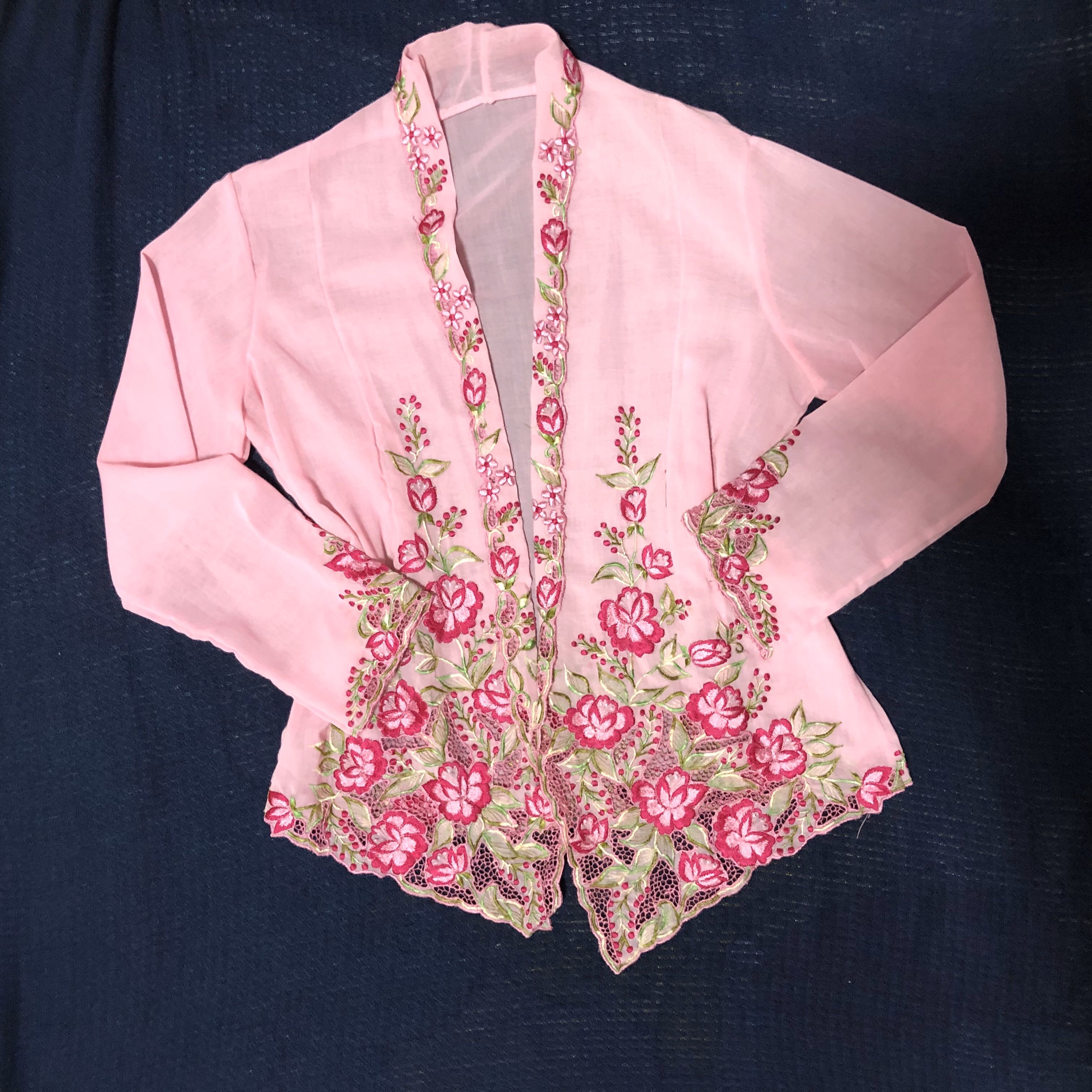 Nyonya Kebaya - Pink with Floral Patterns Embroidered, Women's Fashion ...