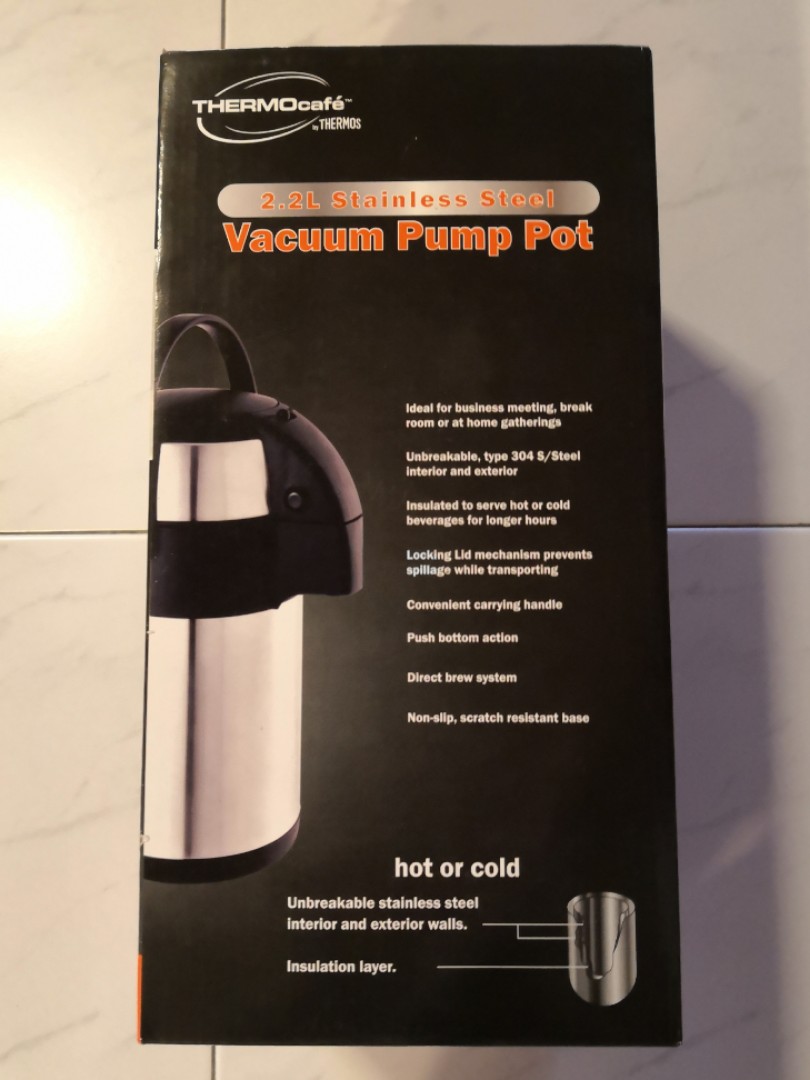 Thermos Vacuum Pump Pot 2.2L Stainless Steel, TV & Home Appliances ...