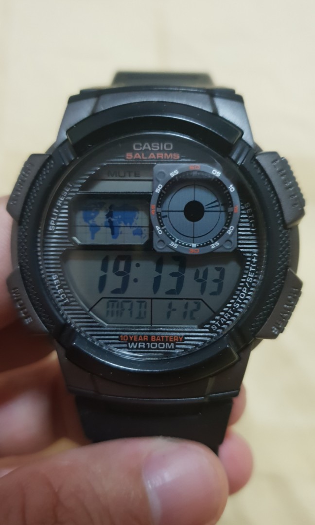 CASIO WORLD TIMER 10 year battery Diver Extension Strap with box, Men's ...