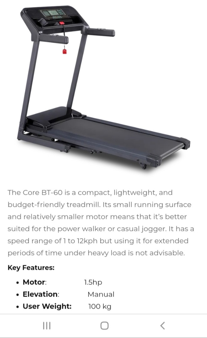 Core Electric Treadmill, Sports Equipment, Exercise & Fitness, Cardio ...