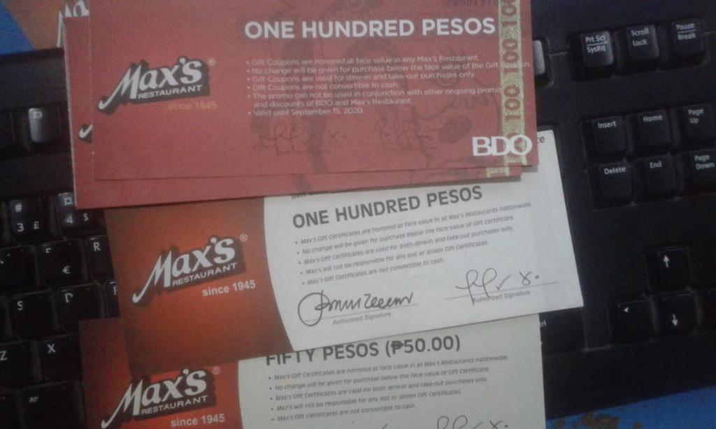MAX Restaurant gift certificate, Tickets & Vouchers, Store Credits on ...