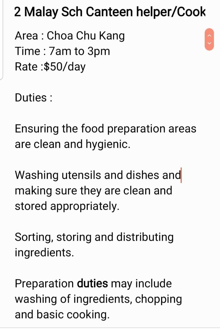 Needed Malay Ladies Canteen helper/Cook, Jobs, Hospitality, F&B on ...