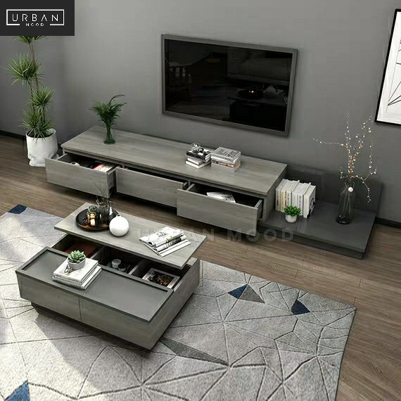 MIDORI Ash Grey Platform TV Console, Furniture & Home Living, Furniture ...
