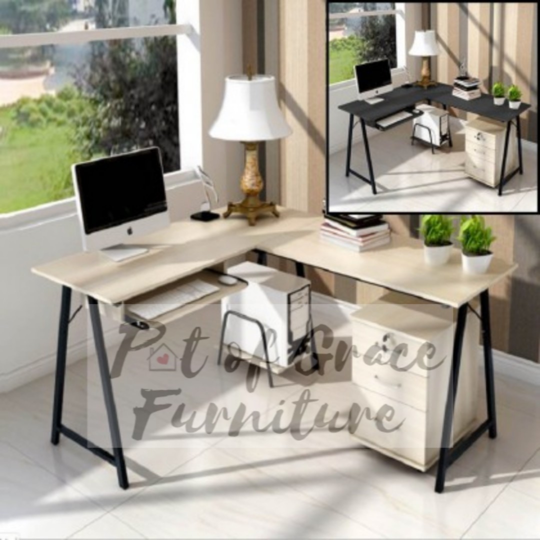 L shape table with keyboard holder and cpu rack, Furniture & Home ...