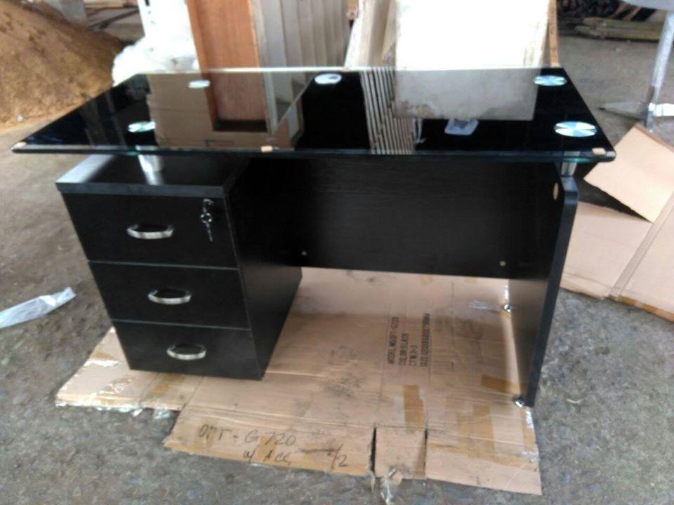 Office Table ( Glass Top ) With Drawers, Furniture & Home Living ...