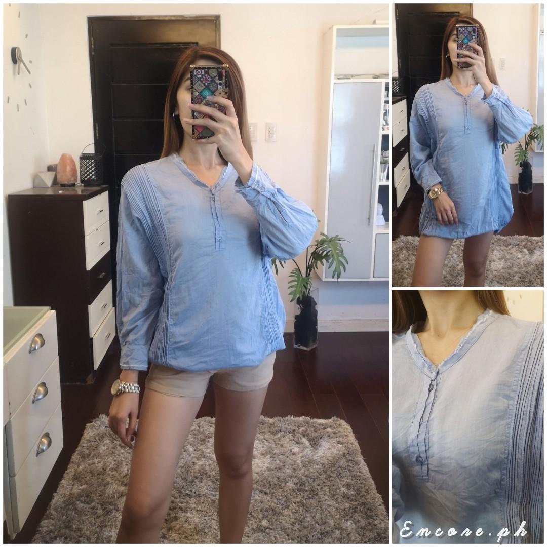 Pastel Blue Boho Polo, Women's Fashion, Tops, Blouses on Carousell