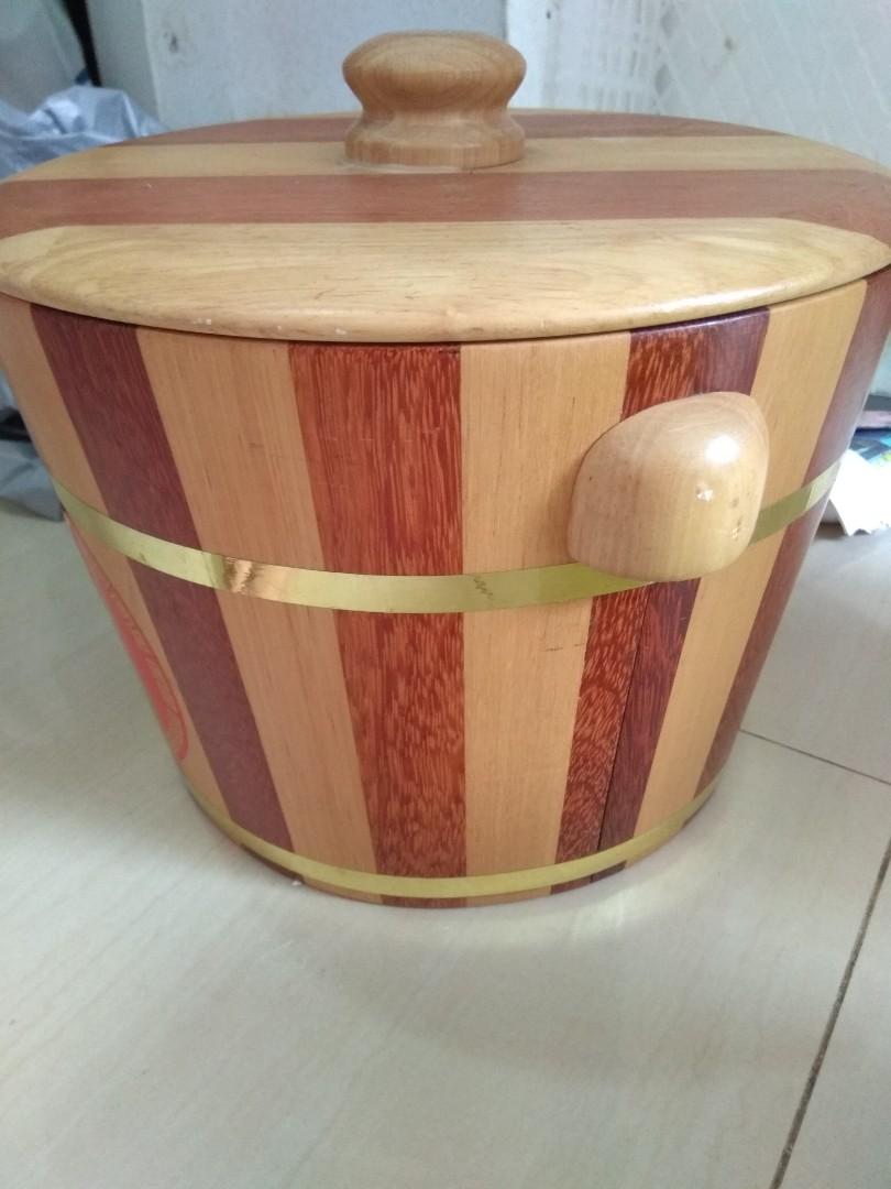 Wooden rice bucket container CNY, Furniture & Home Living, Kitchenware ...