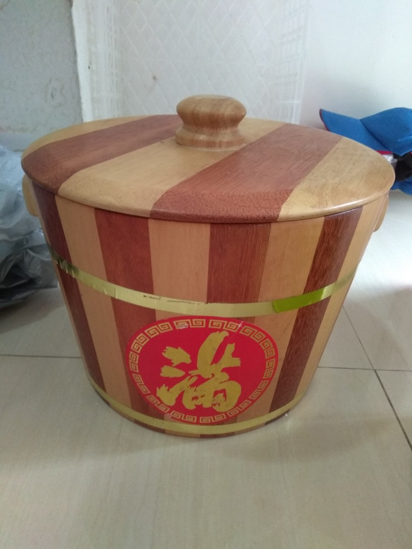 Wooden rice bucket container CNY, Furniture & Home Living, Kitchenware ...