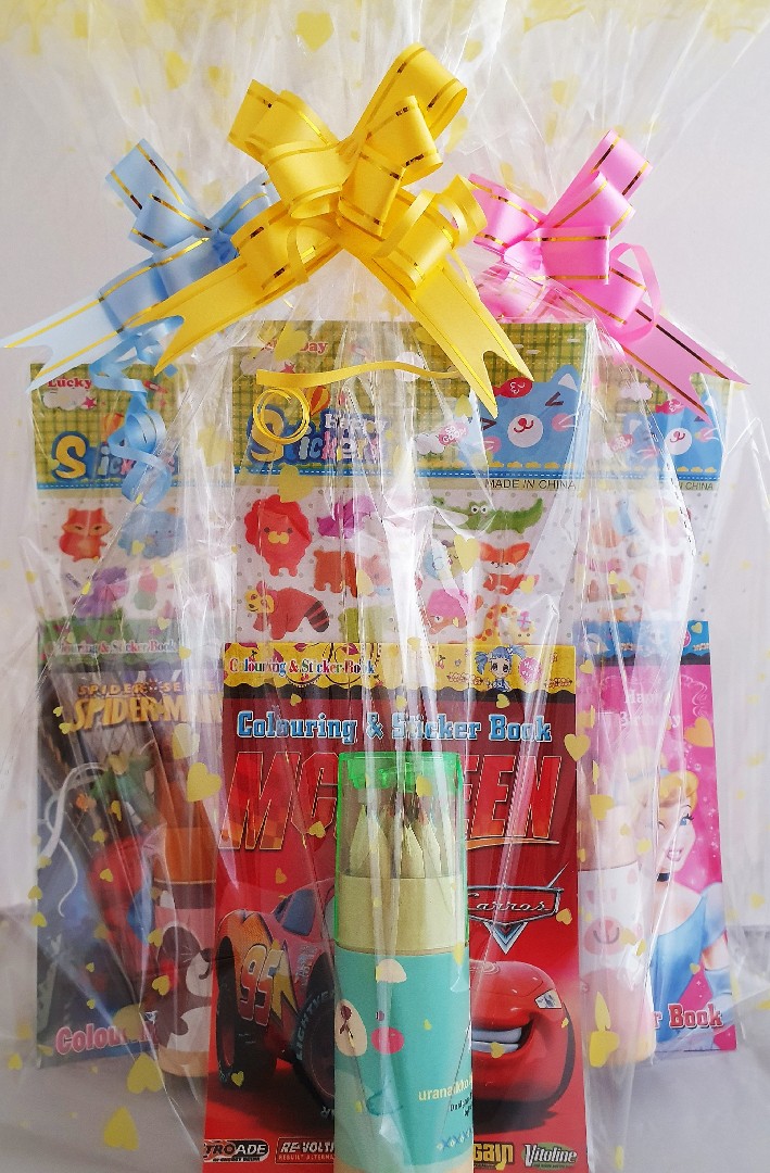 Cartoon colouring and sticker book, colouring pencil, sharpener ...