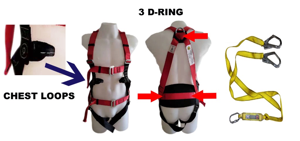Meisons full body harness CHEST LOOPS 3 D-ring shock absorber double ...