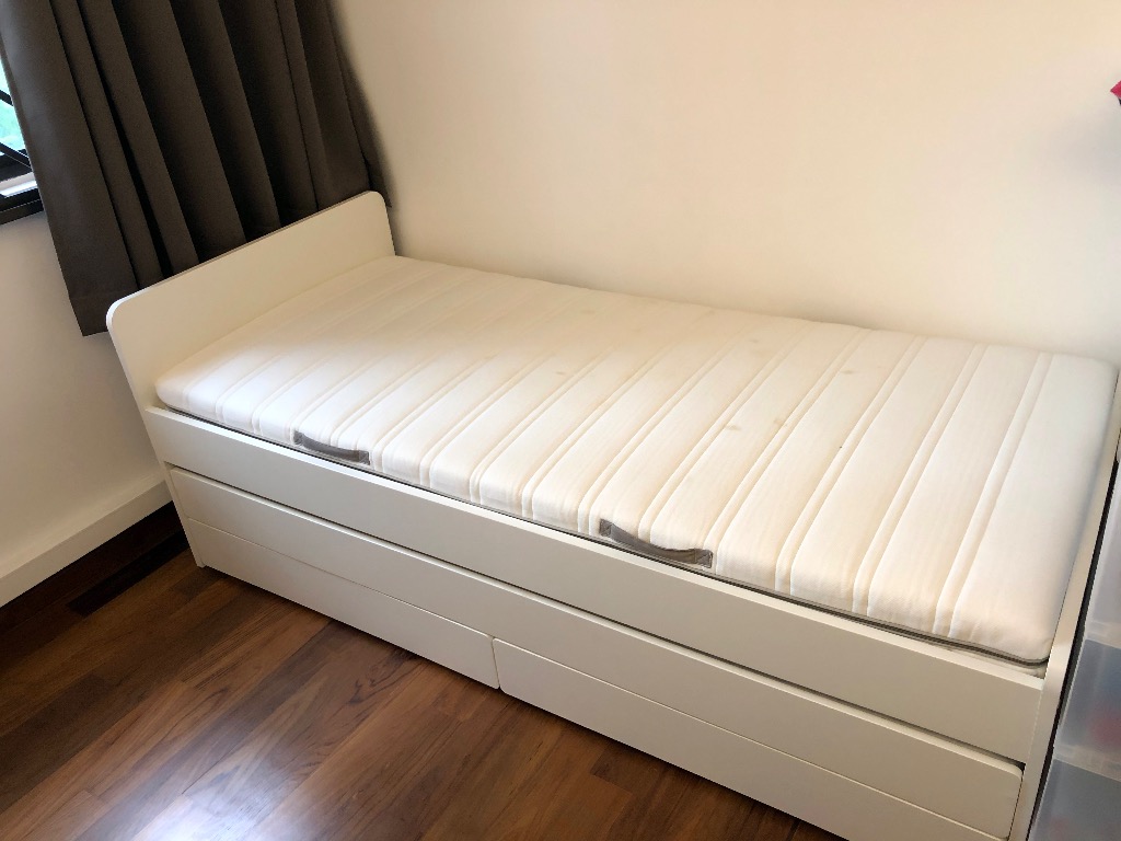 SLÄKT Bed frame with underbed and storage, white, 90x200 cm, Furniture ...