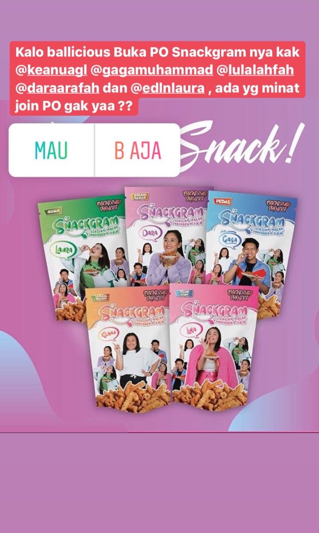 SNACKGRAM Keanu, Gaga, Laura, Dara dan Lula, Makanan & Minuman, Snek di ...