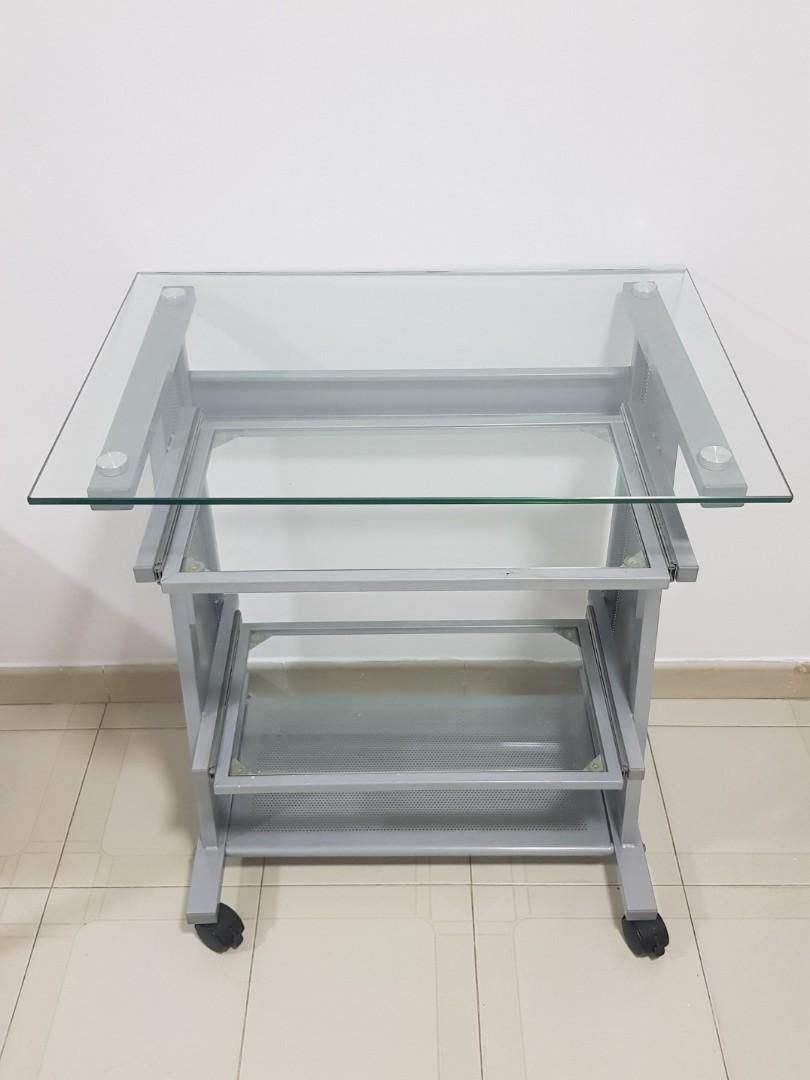 Glass computer table with 2 slidable trays, Furniture & Home Living ...