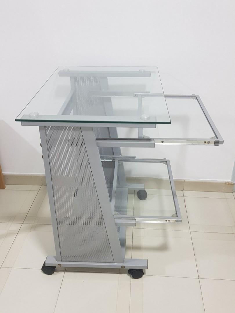 Glass computer table with 2 slidable trays, Furniture & Home Living ...