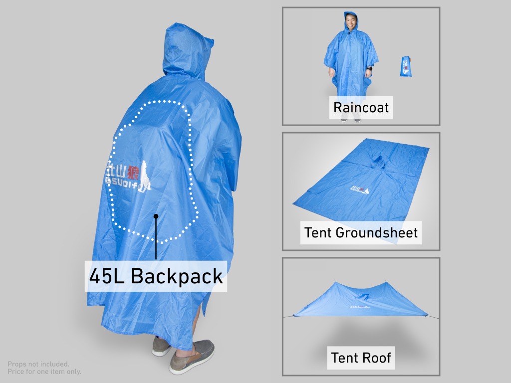 Raincoat (3-in-1, 232*142cm, For 45L Backpack) [Poncho, rain coat ...