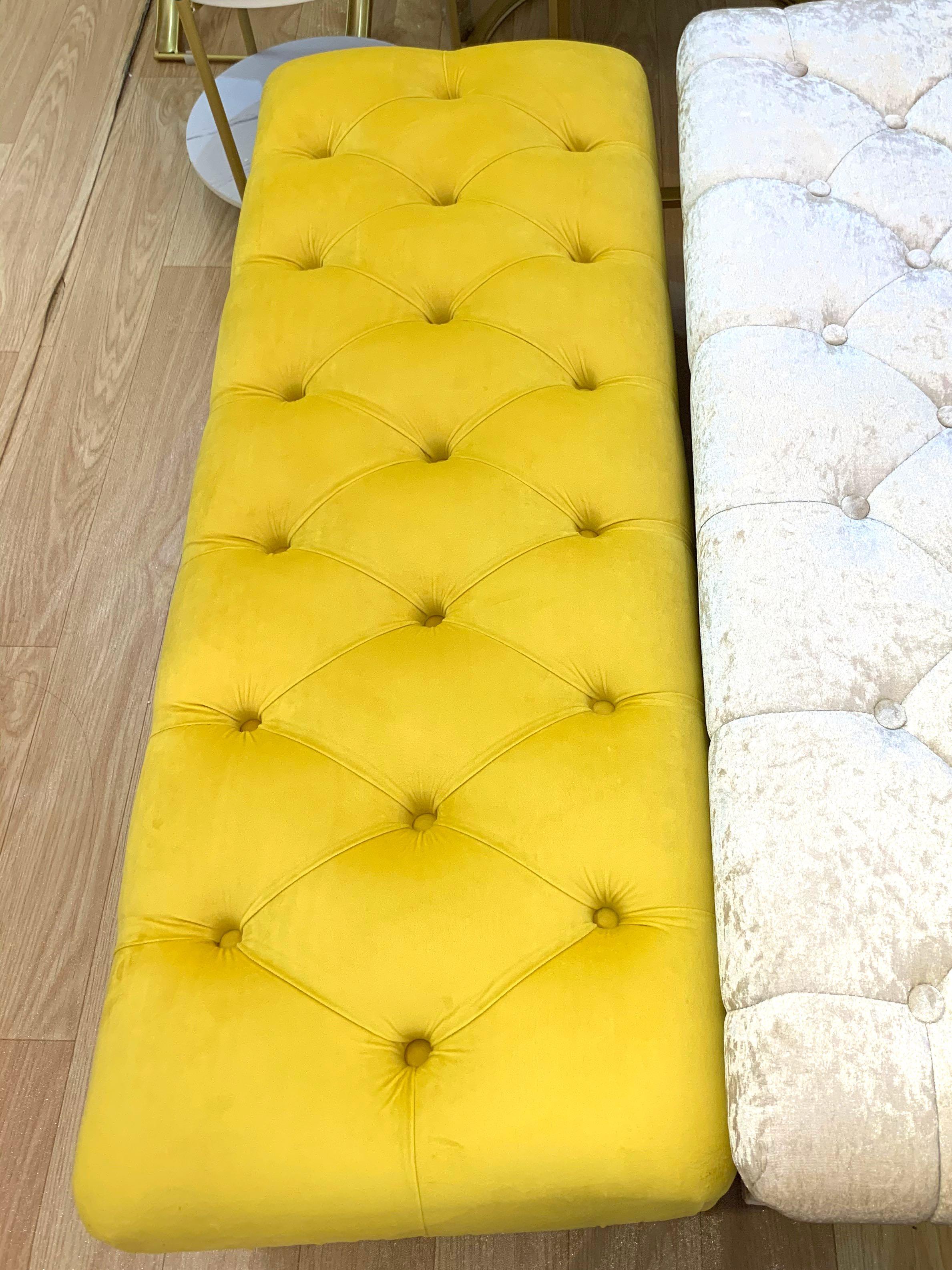 Classy tufted mustard yellow bench ottoman, Furniture & Home Living ...